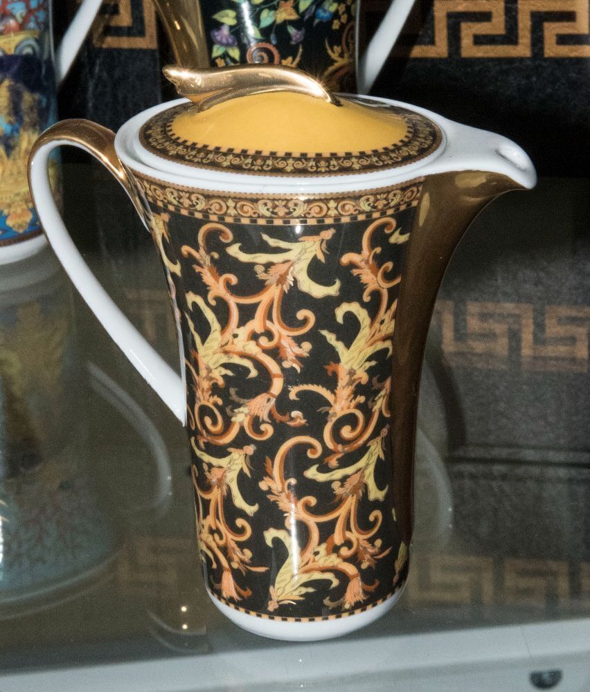 VERSACE group of eight assorted porcelain miniature coffee pots, all in ...