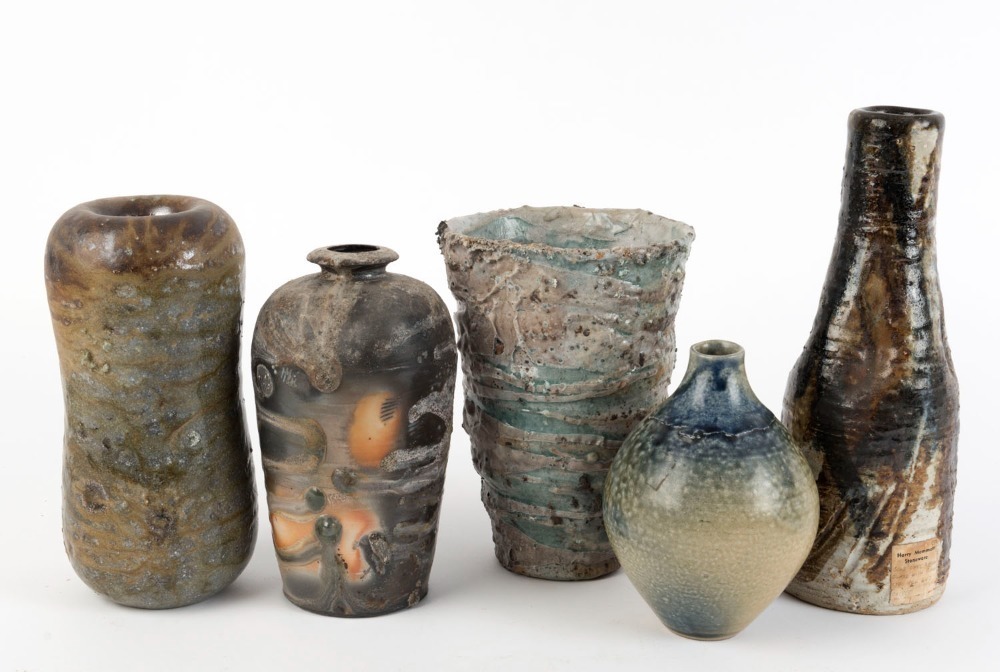Five assorted Australian studio pottery vases including JOHN DERMER and ...