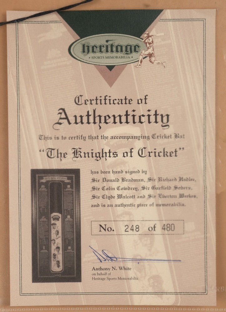 THE KNIGHTS OF CRICKET, full size cricket bat, with signatures of Sir ...