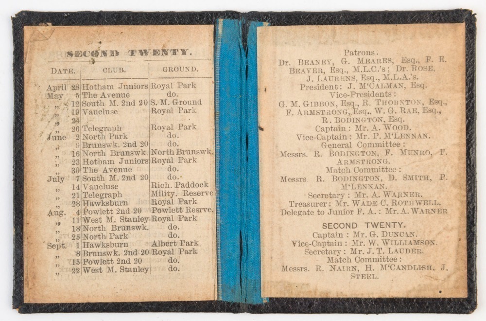 ROYAL PARK FOOTBALL CLUB: 1883 Member's Ticket in blue leather with 'R ...