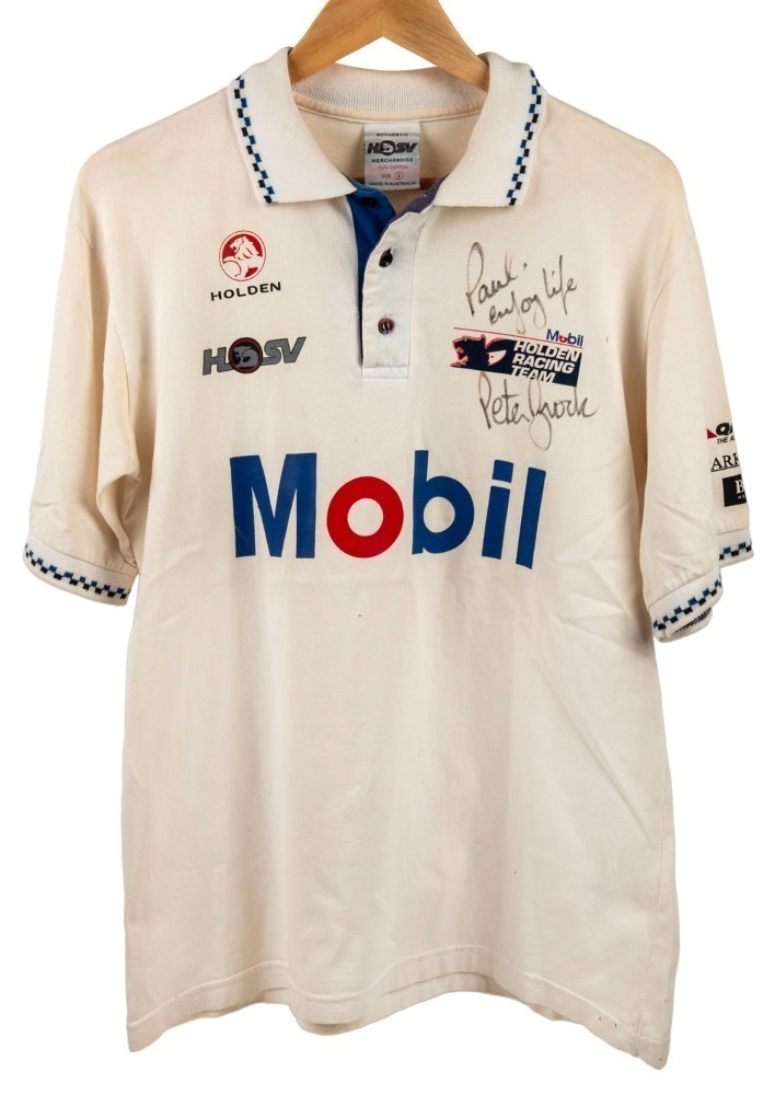 HOLDEN (MOBIL) RACING TEAM SHIRT, 1985-86, signed by Peter Brock, Mark ...