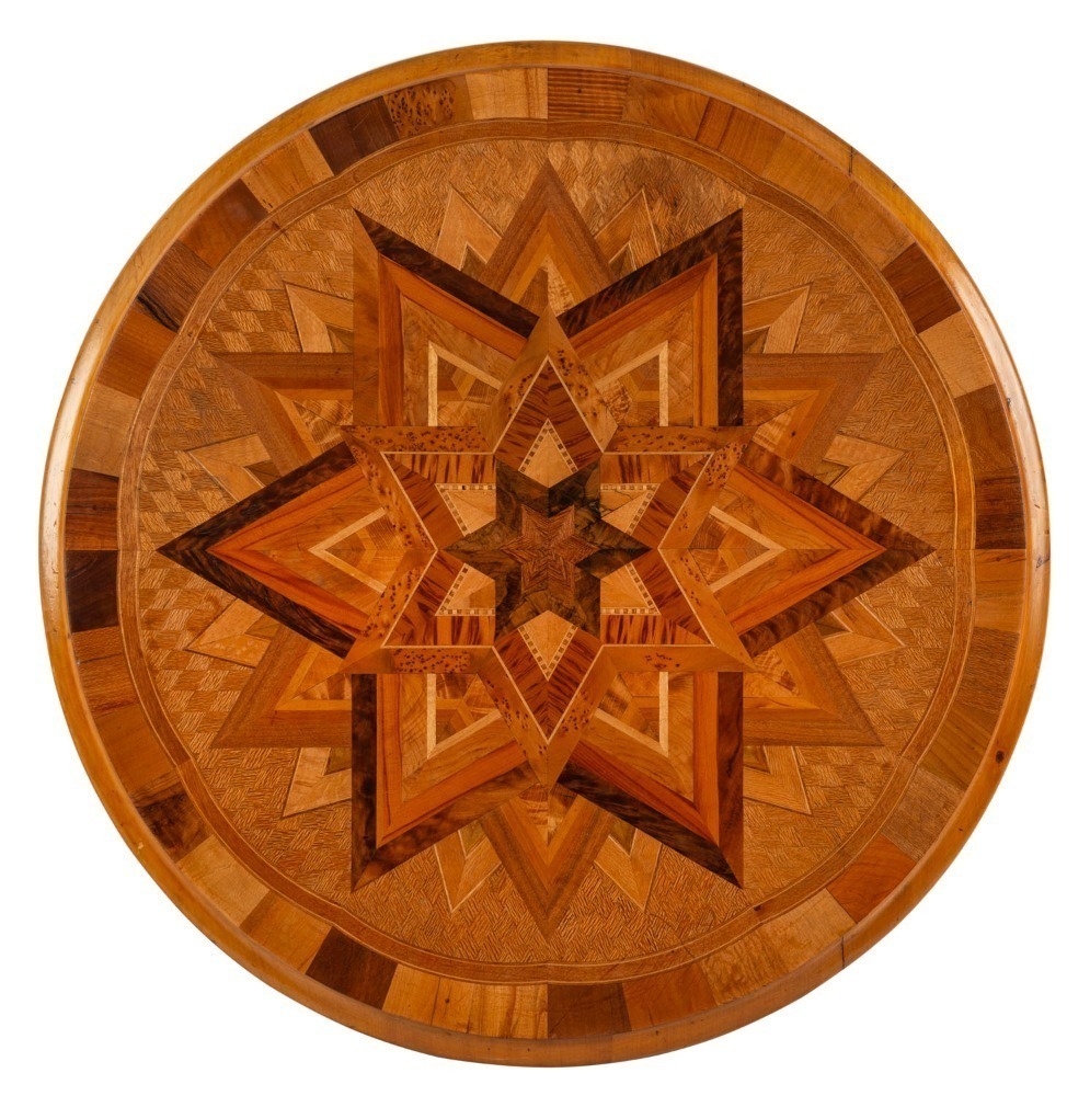 ANTON SEUFFERT rare New Zealand parquetry exhibition tabletop, bearing ...