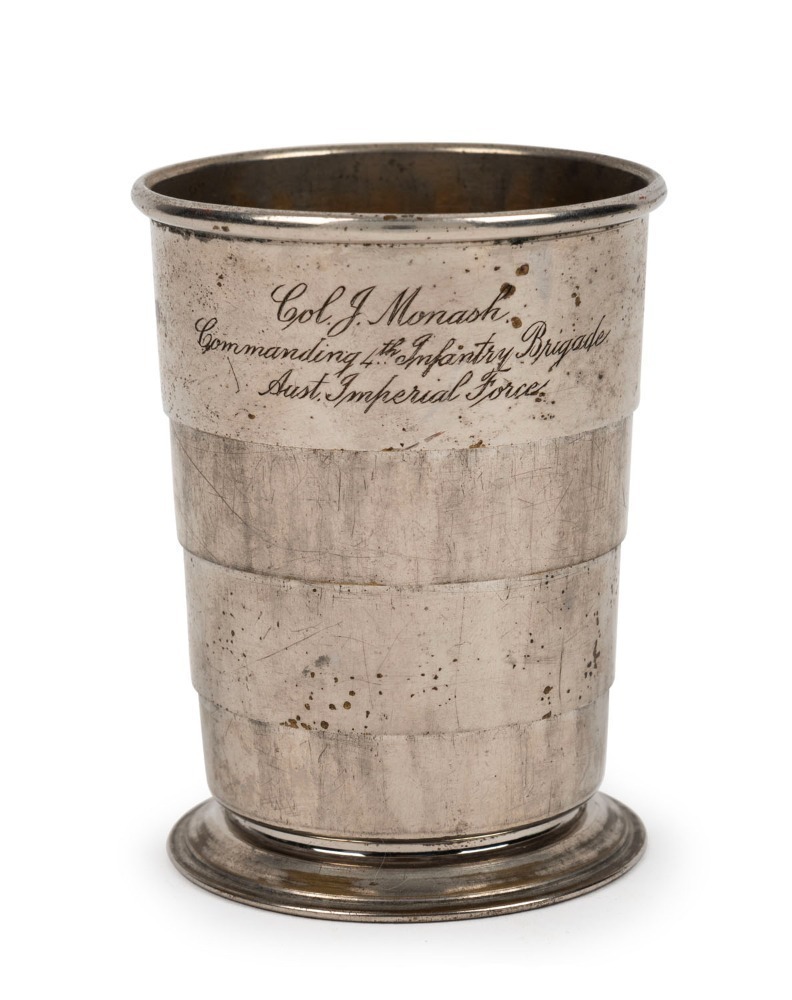 World War One period Officer's collapsible cup, with engraved details ...