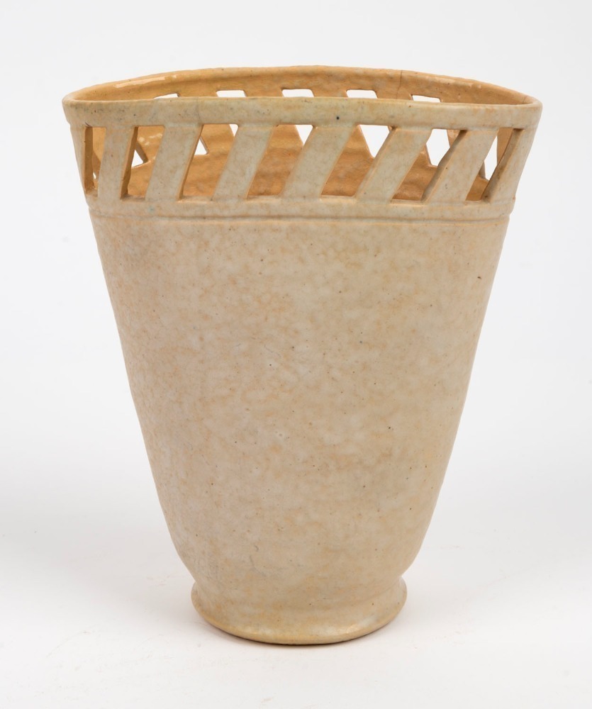 ALLAN LOWE early pottery vase with pierced frieze, incised Handmade ...