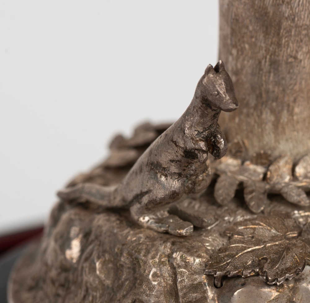 An Australian silver-mounted emu egg ornament with Aboriginal figure ...