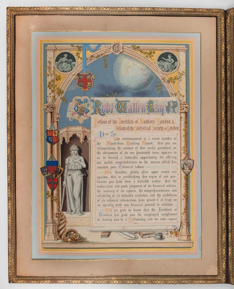 AN ILLUMINATED MANUSCRIPT PRESENTATION. A most attractive leather-bound ...