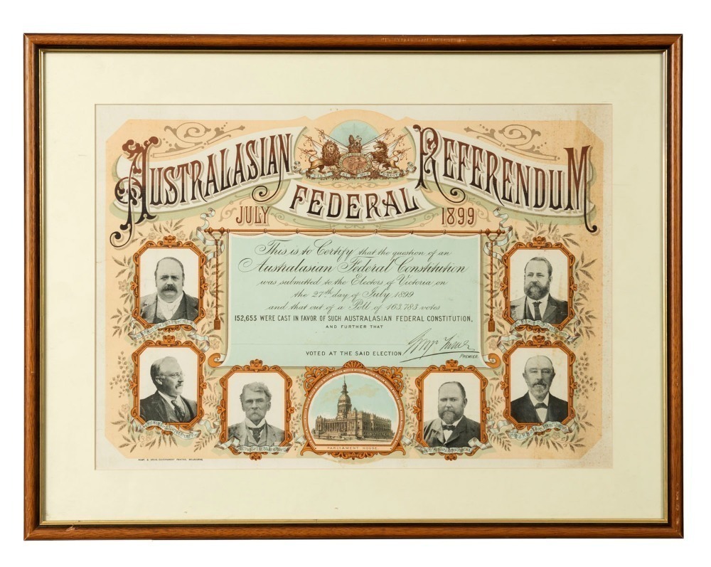 1899 AUSTRALIAN FEDERAL REFERENDUM CERTIFICATE: lithographed coloured ...