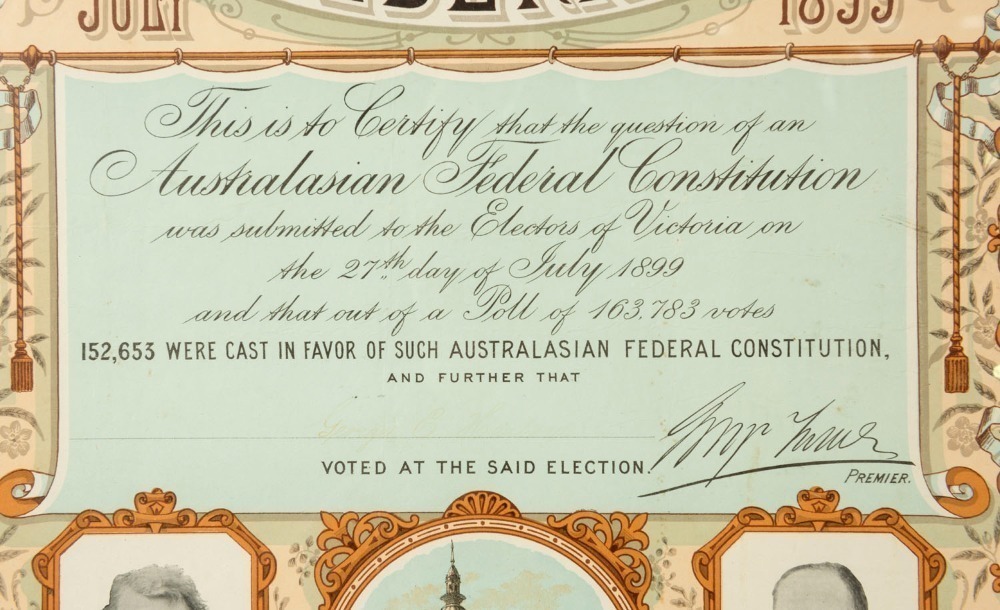 1899 AUSTRALIAN FEDERAL REFERENDUM CERTIFICATE: lithographed coloured ...