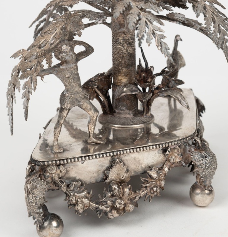 An antique Australian silver mounted emu egg casket decorated with an ...