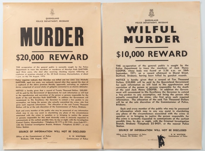 CRIME & PUNISHMENT - POLICE REWARD POSTERS: Oct.1969 $5000 Reward ...