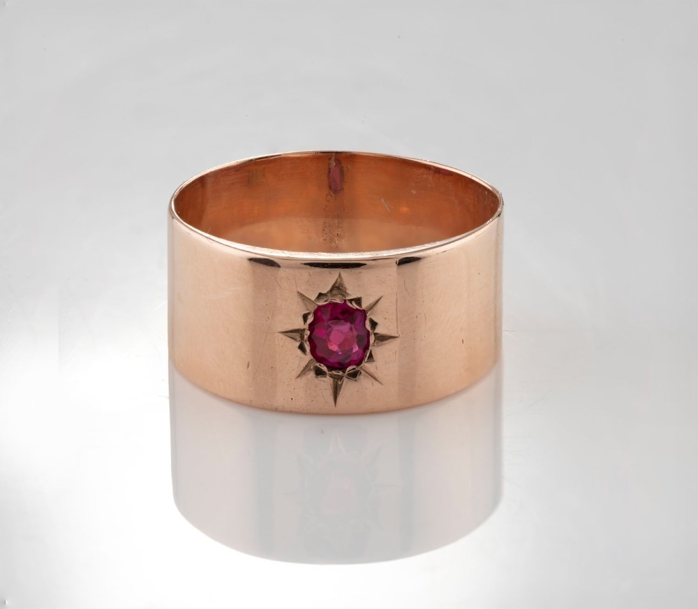 CARIS BROTHERS of Perth, antique 9ct gold band, set with a ruby, early ...