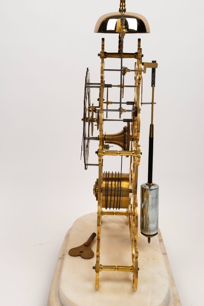 EVANS OF HANSWORTH antique English skeleton clock with scroll frames ...