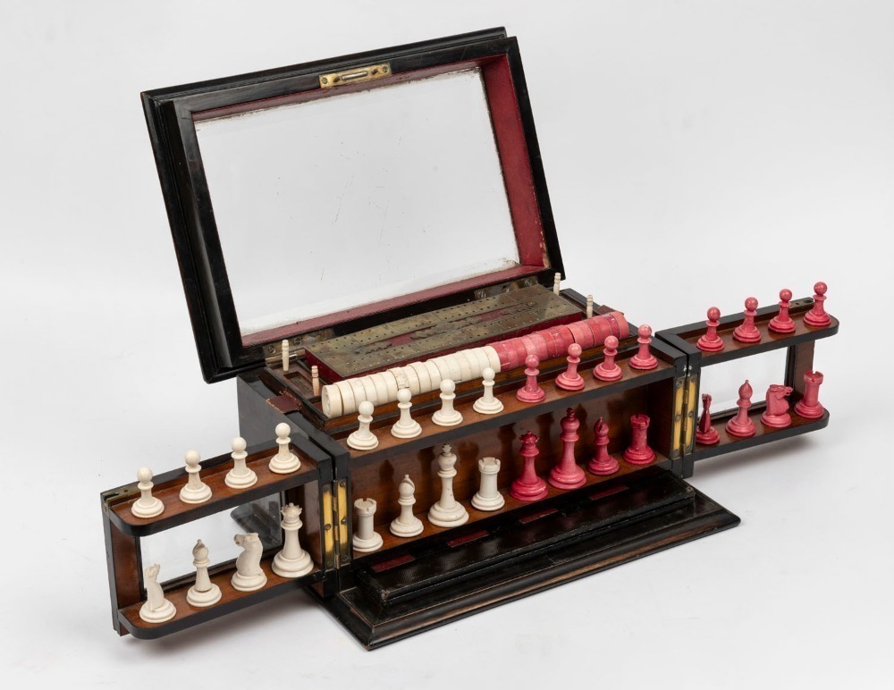THE ROYAL CABINET OF GAMES impressive antique English coromandel cased ...