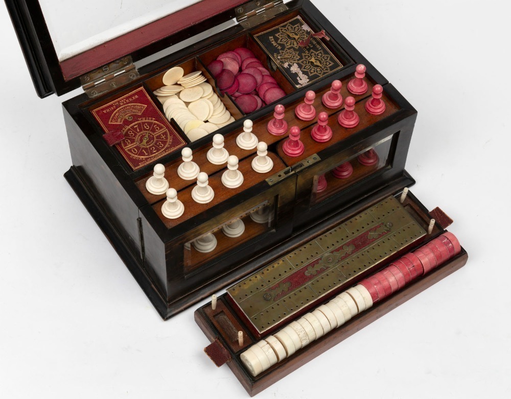 THE ROYAL CABINET OF GAMES impressive antique English coromandel cased ...