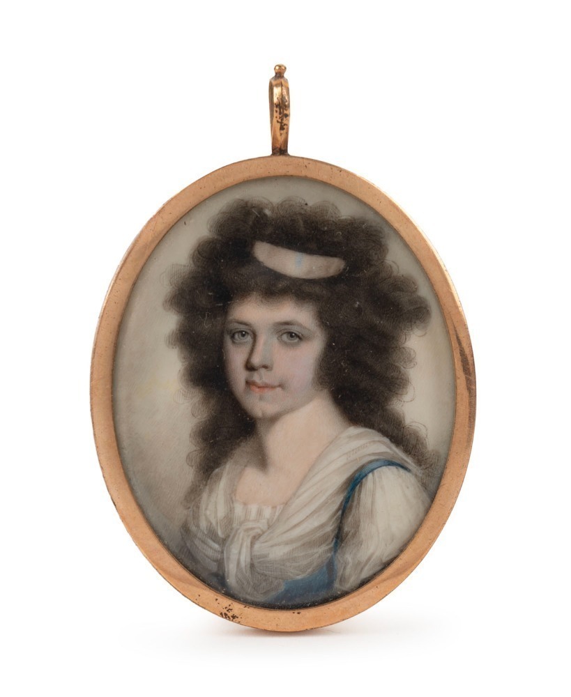 A Georgian miniature portrait of a lady, hand-painted on ivory, housed ...