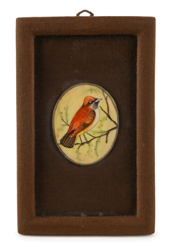 Set of six Indian oval miniature bird paintings on ivory, all mounted ...