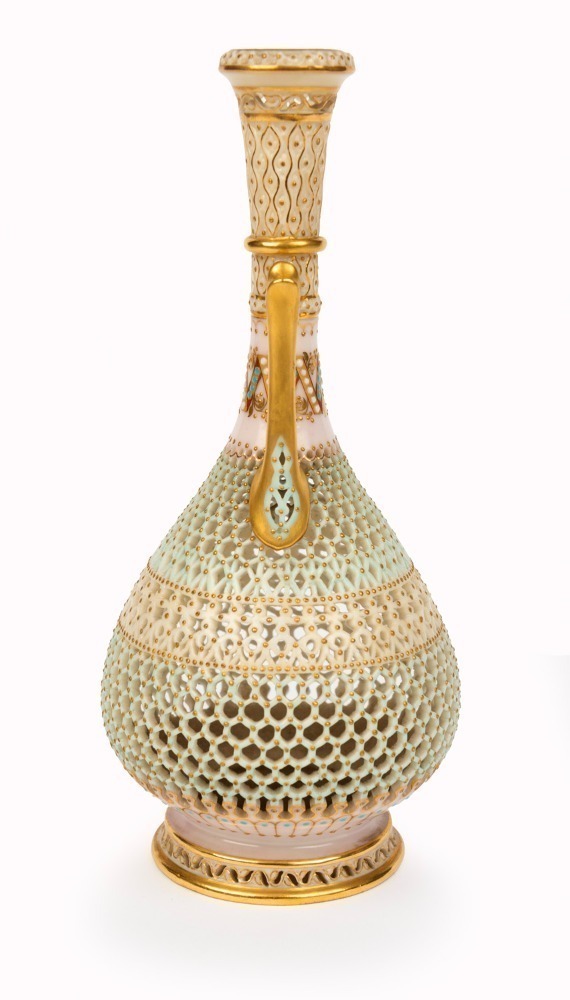 ROYAL WORCESTER antique English reticulated porcelain stem vase with ...