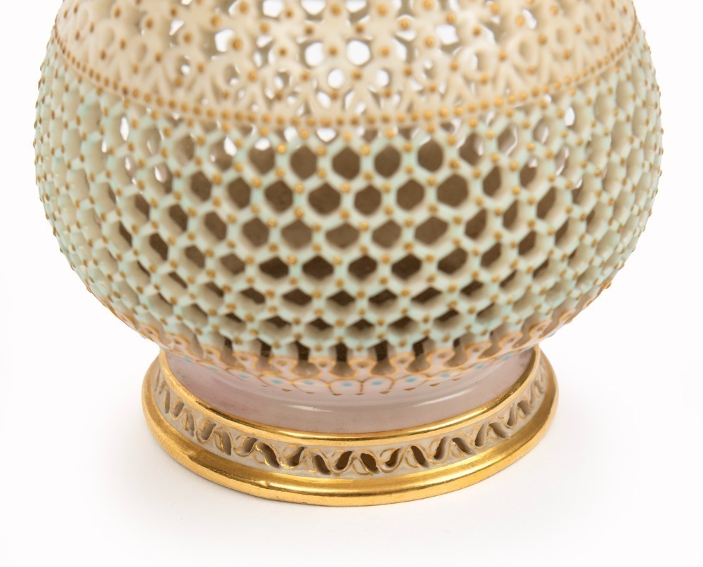 ROYAL WORCESTER antique English reticulated porcelain stem vase with ...
