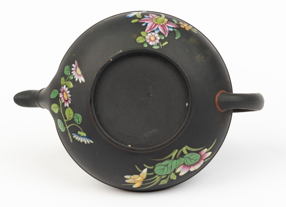 WEDGWOOD Capri Ware antique black basalt pottery teapot with floral ...
