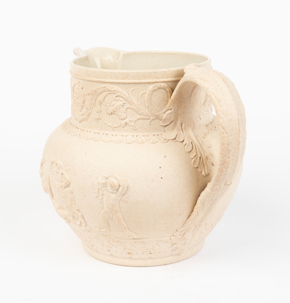 TURNER antique English cream pottery jug with sprigged putti and goat ...
