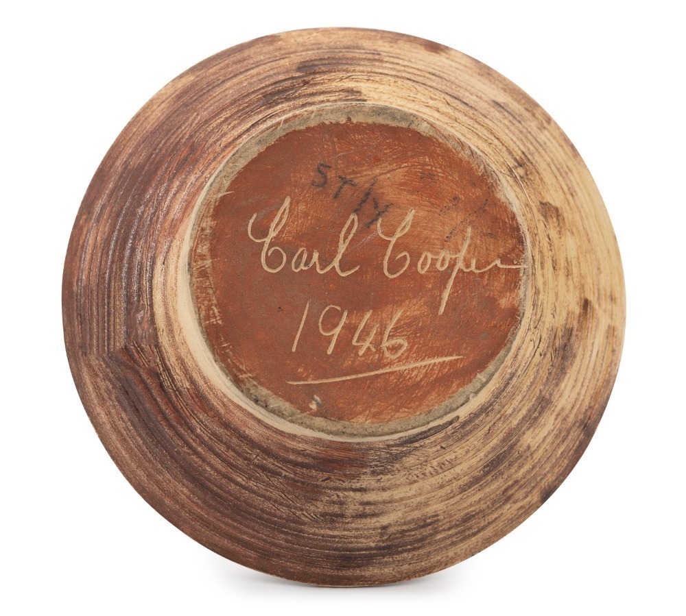 CARL COOPER early pottery dish with painted and sgraffito Aboriginal ...