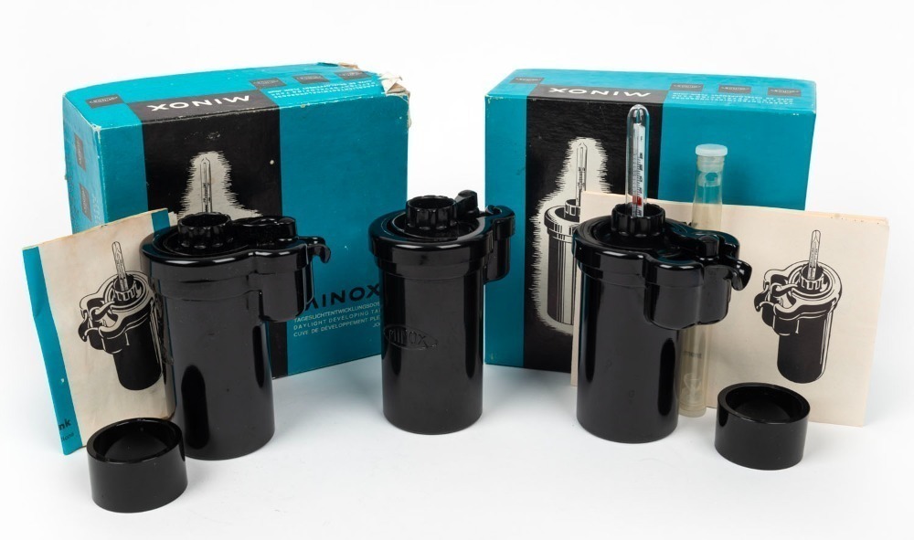 MINOX: Three c. 1950s black Bakelite daylight developing tanks - one ...