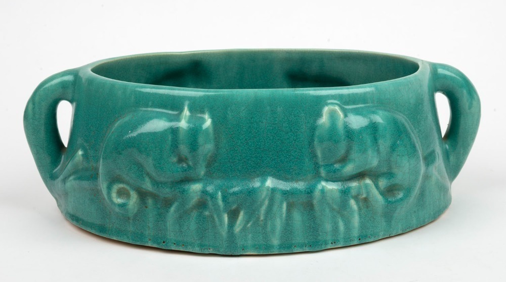 MELROSE WARE green glazed pottery possum trough, stamped Melrose Ware ...