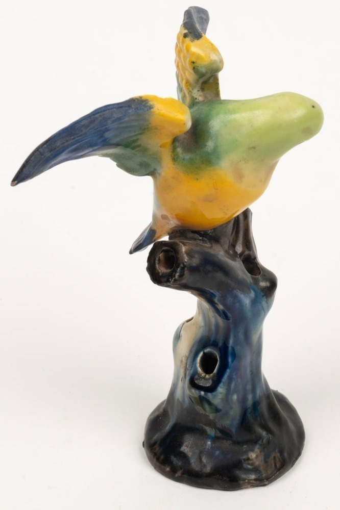 GRACE SECCOMBE rare pottery flying parrot tree stump vase, signed ...