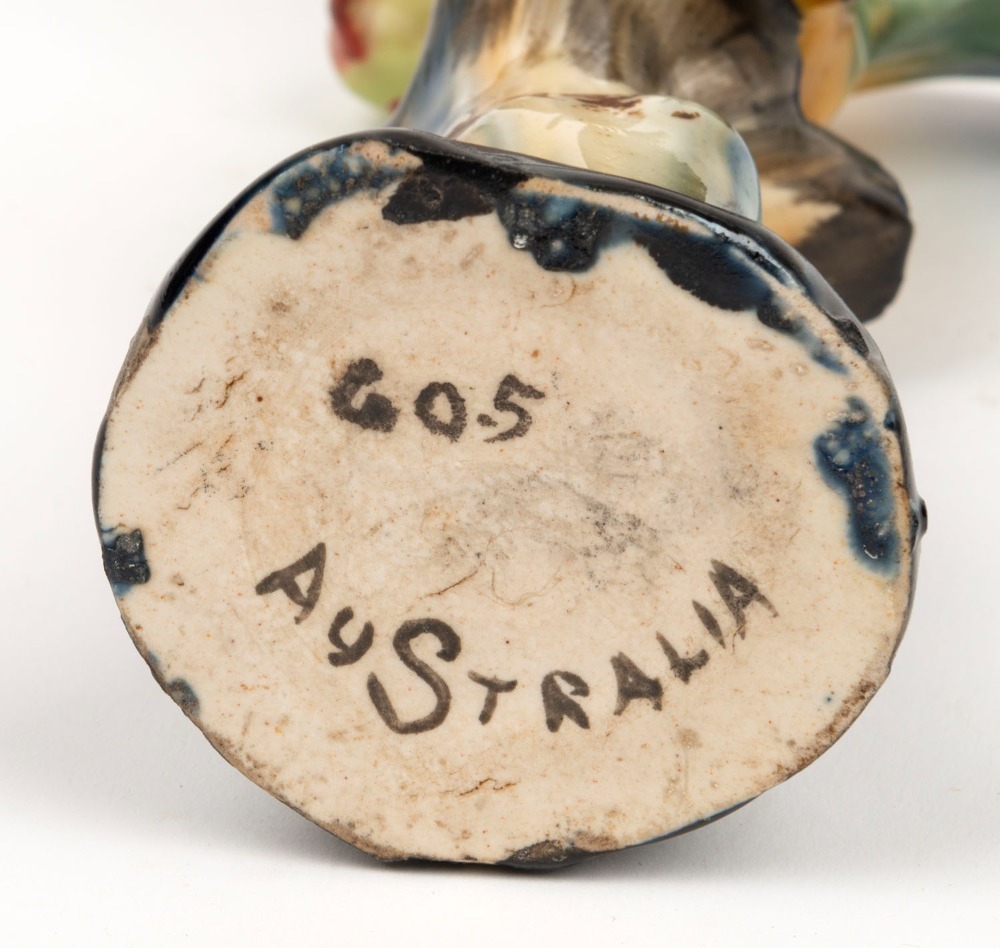 GRACE SECCOMBE rare pottery flying parrot tree stump vase, signed ...