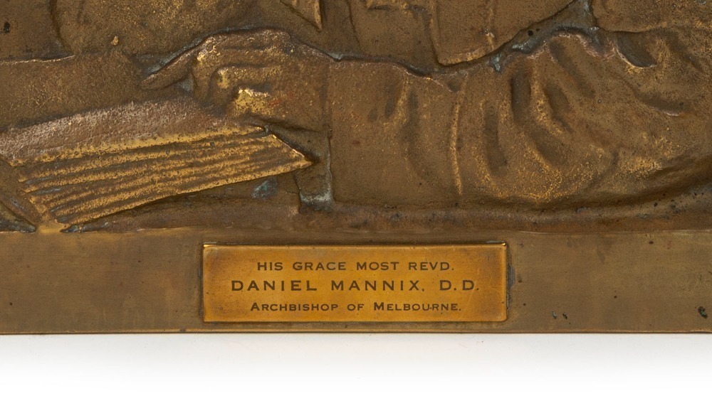 ARCHBISHOP MANNIX of Melbourne, cast brass plaque with title His Grace ...