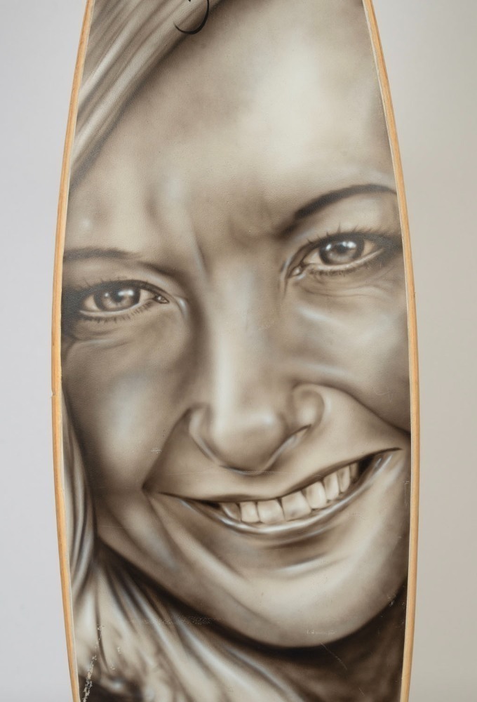 LAYNE BEACHLEY surfboard painted with portrait of the World Champion ...