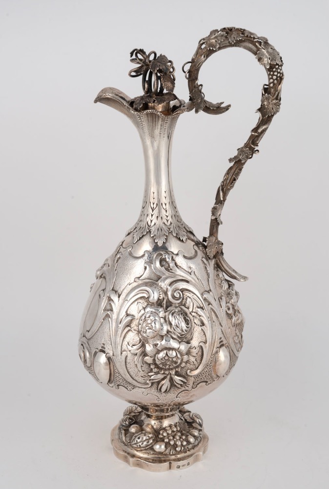 WILLIAM EDWARDS of Melbourne fine quality wine ewer with repousse ...