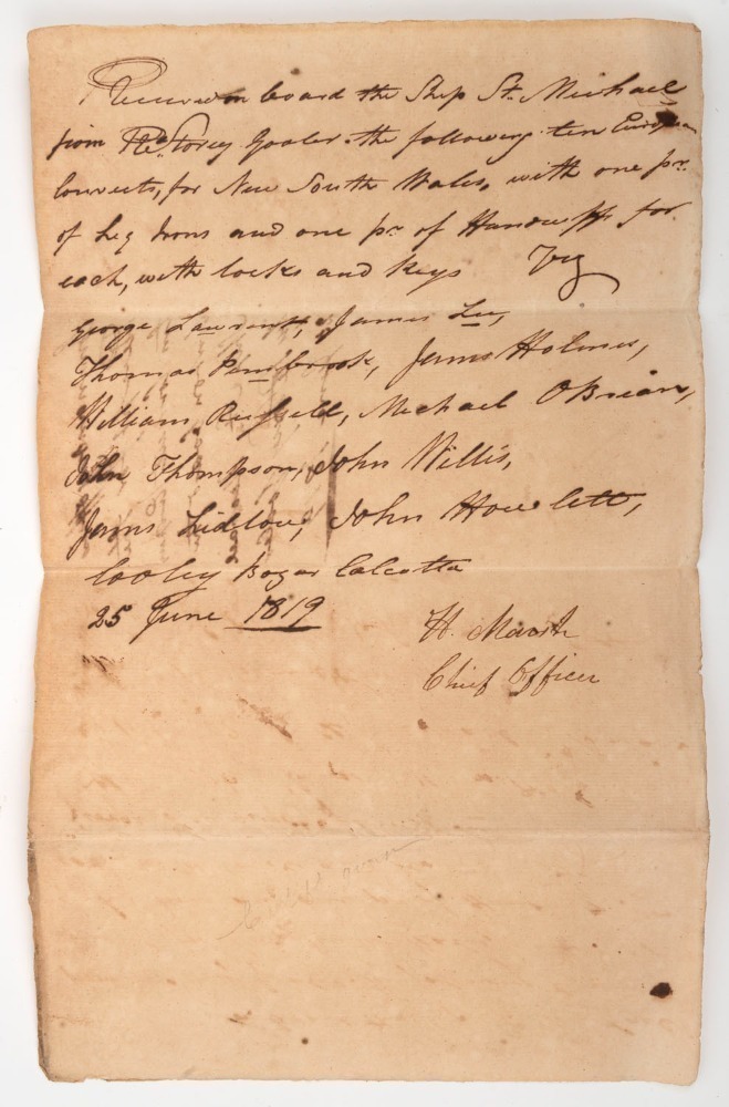 A receipt dated 25 June 1819, issued by the Chief Officer at Calcutta ...