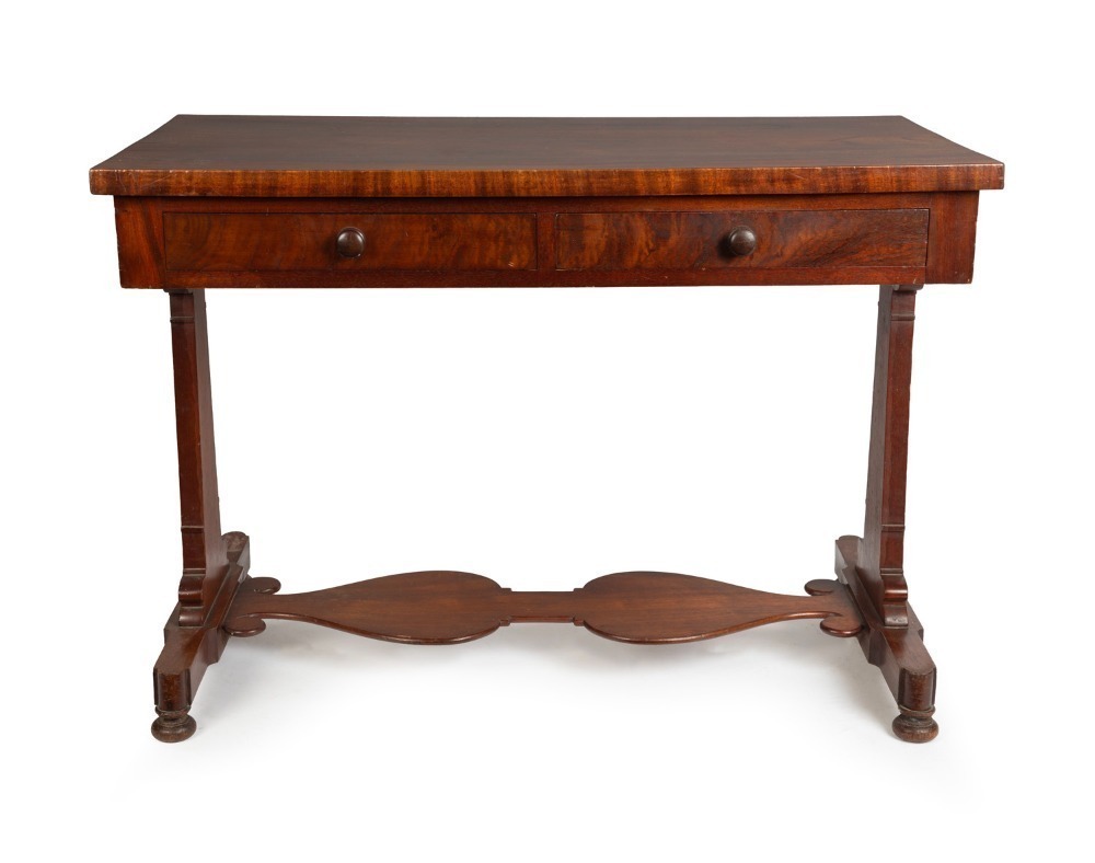 An early Colonial Australian cedar library sofa table with stretcher ...