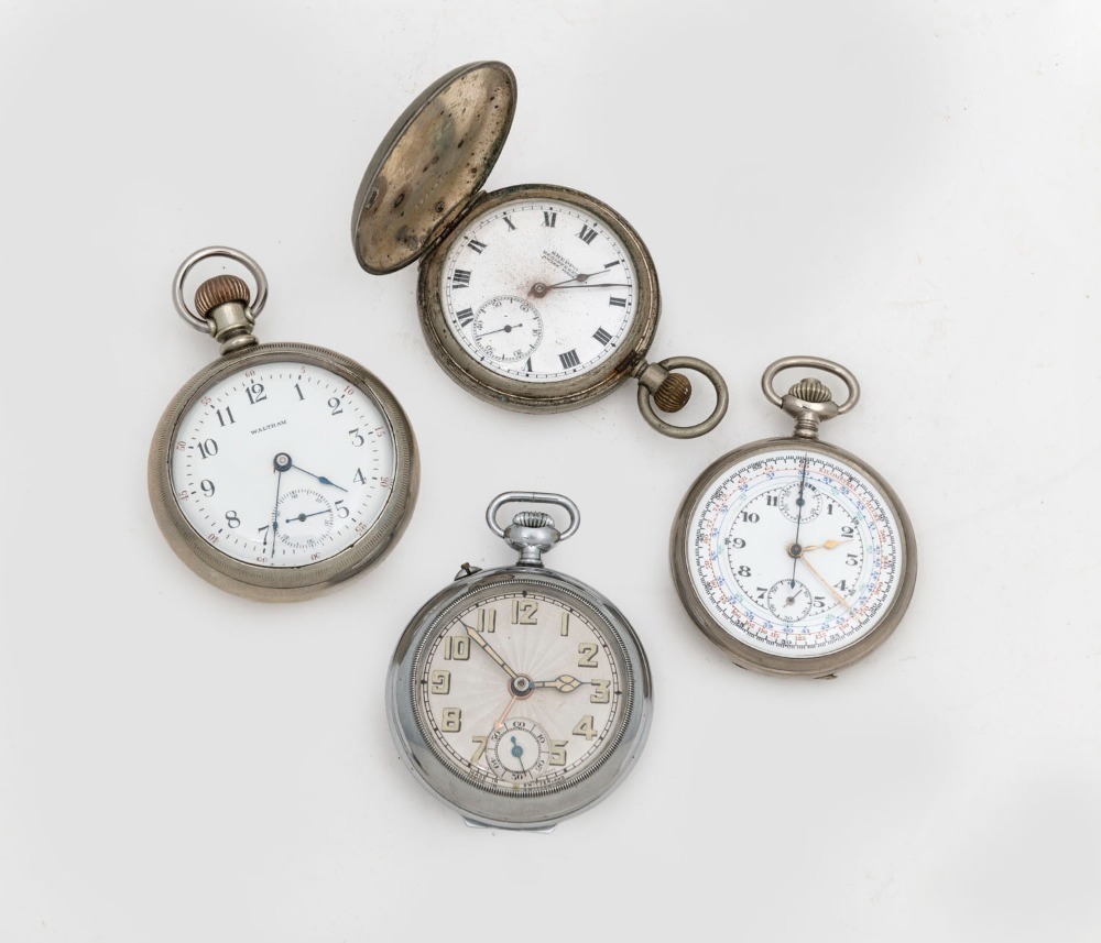 WALTHAM steel cased antique pocket watch, SHEPPO steel cased pocket ...