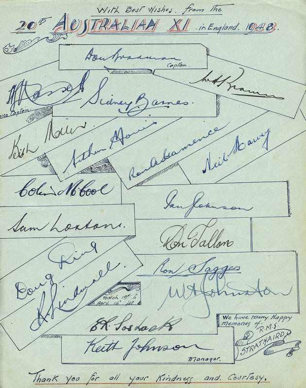 1948 AUSTRALIAN TEAM, beautiful autograph page with 18 signatures ...
