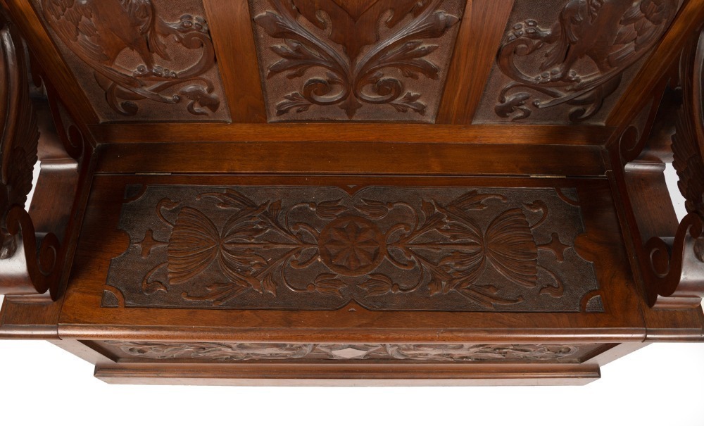 Circle of ROBERT PRENZEL Australian blackwood hall seat with carved ...