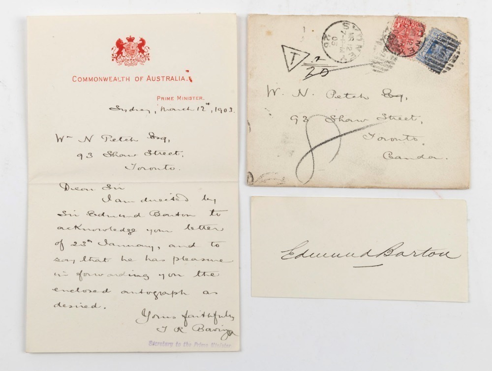 Sir EDMUND BARTON (Australia's 1st Prime Minister, 1901-1903) pen ...