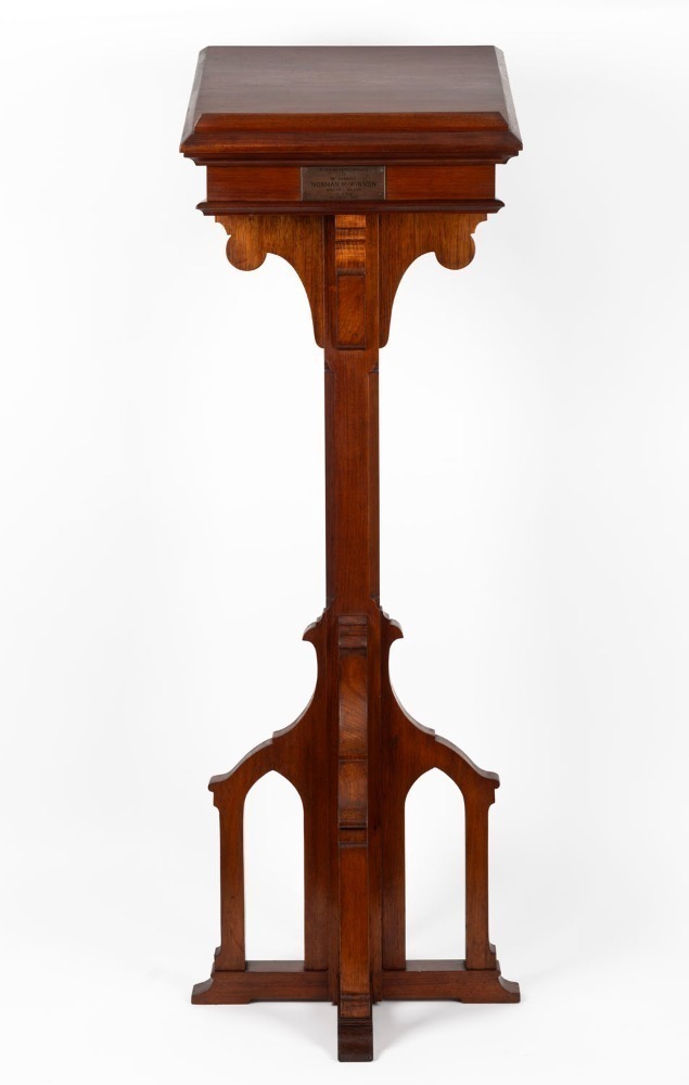 A Gothic revival Tasmanian blackwood lectern with grape and leaf carved ...