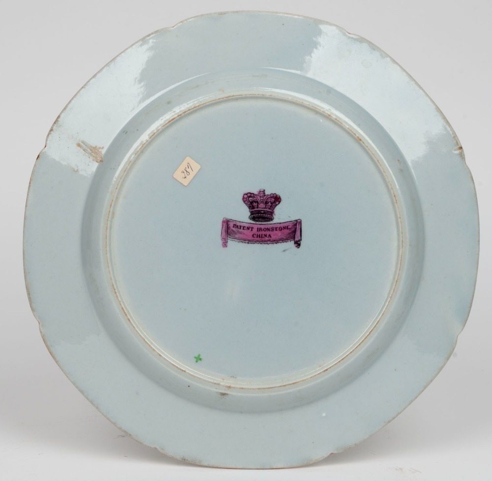 MASONS pair of antique English stoneware plates with rare Chinoiserie ...