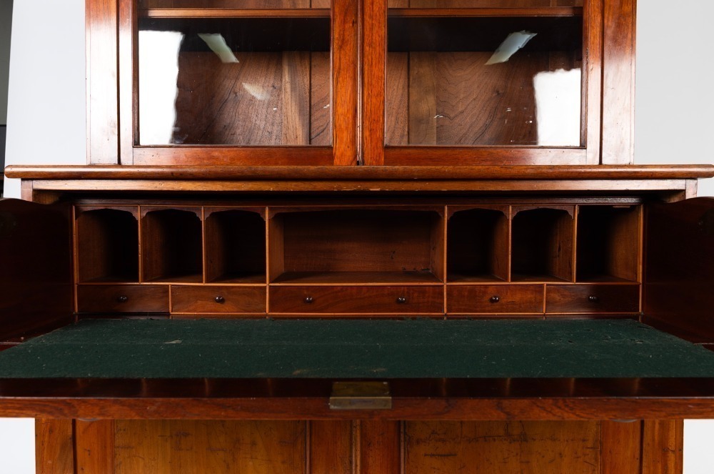 An antique Australian cedar two door secretaire library bookcase with ...