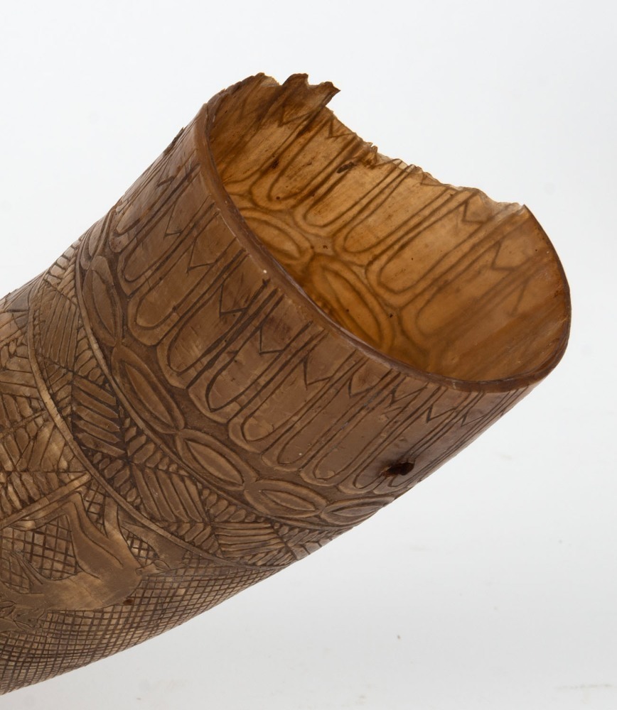 An impressive pair of antique Australian scrimshaw cow horns carved ...