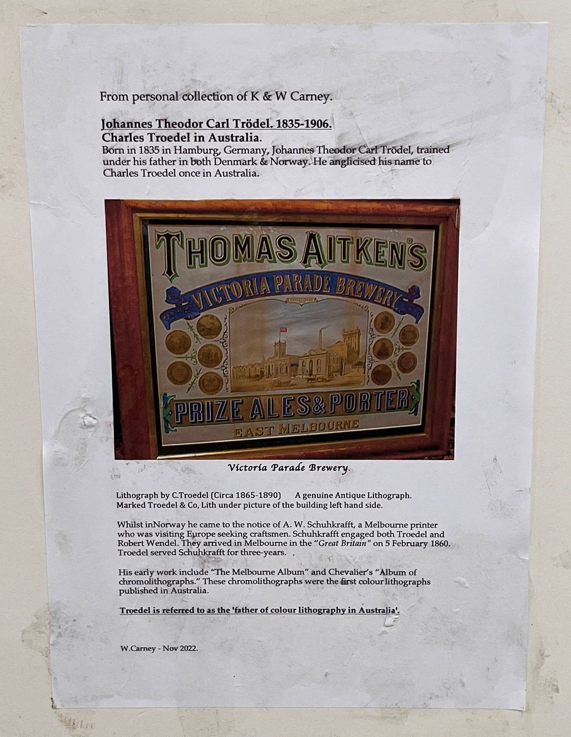 THOMAS ATKINS, VICTORIA PARADE BREWERY, EAST MELBOURNE, PRIZE ALES & PORTER antique colour ...