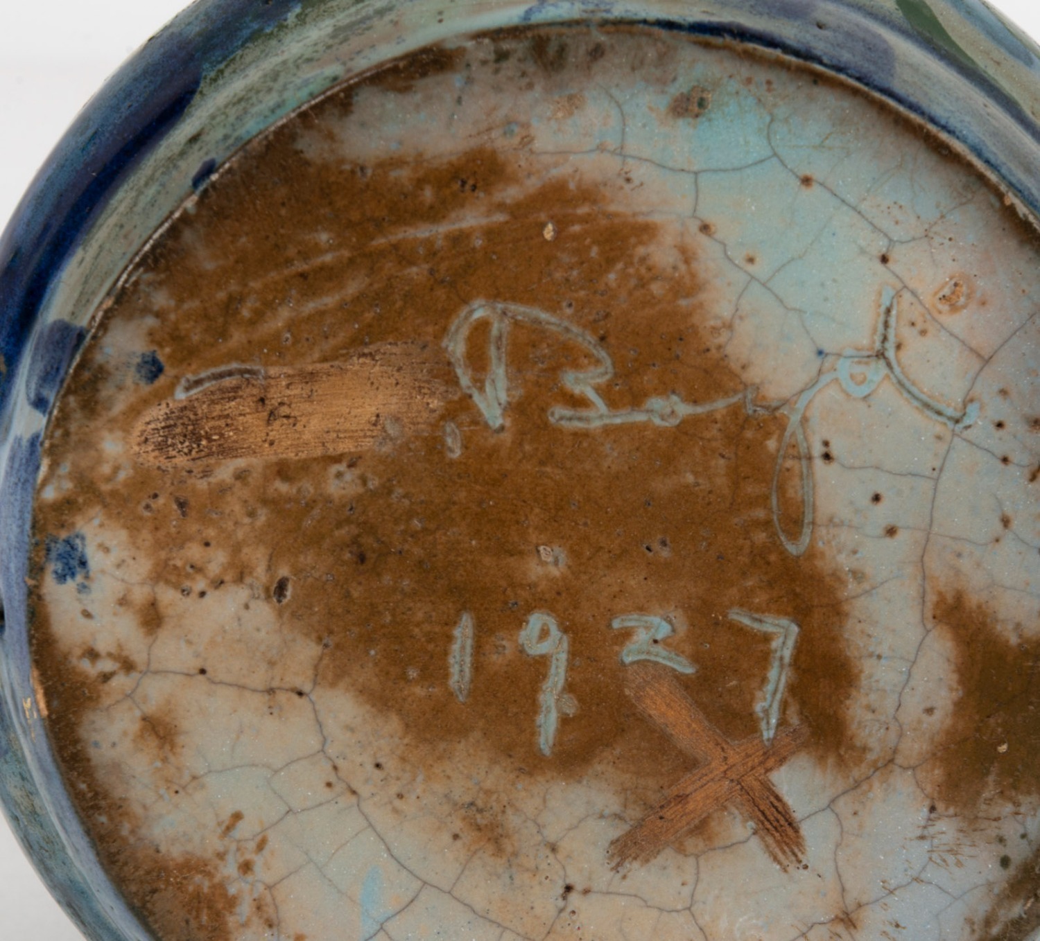 MERRIC BOYD pottery vase with hand-painted landscape scene, incised ...