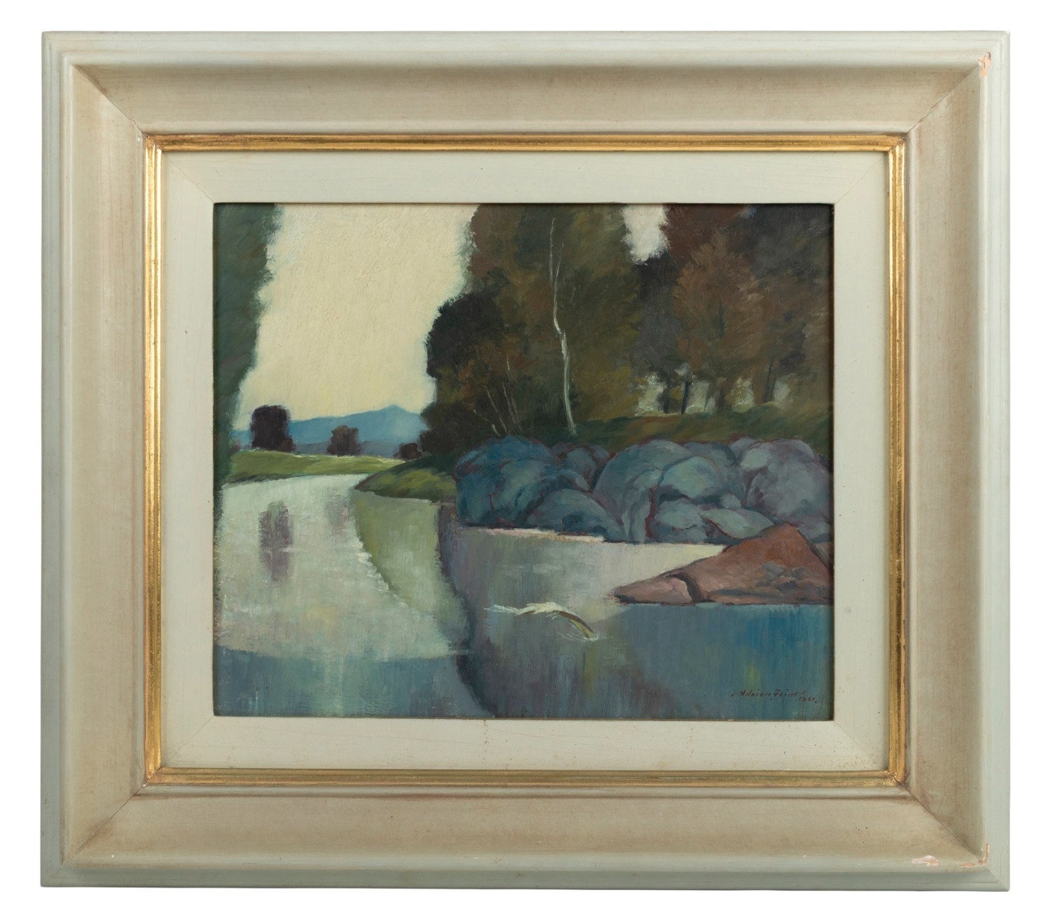 ADRIAN FEINT (1894-1971), (untitled river scene), oil on board, signed ...