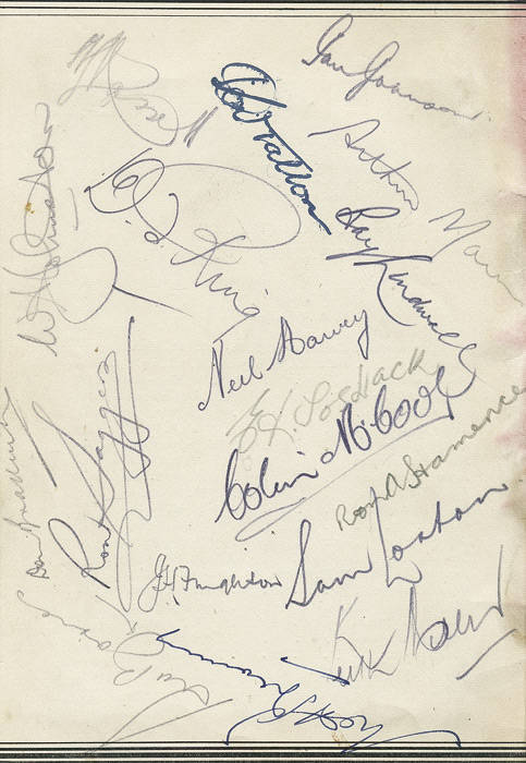 1948 AUSTRALIAN TEAM, page from return voyage on RMS 'Orontes', with 18 ...