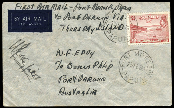25 Feb.1939 (AAMC.P142) Port Moresby - Thursday Island - Darwin cover ...